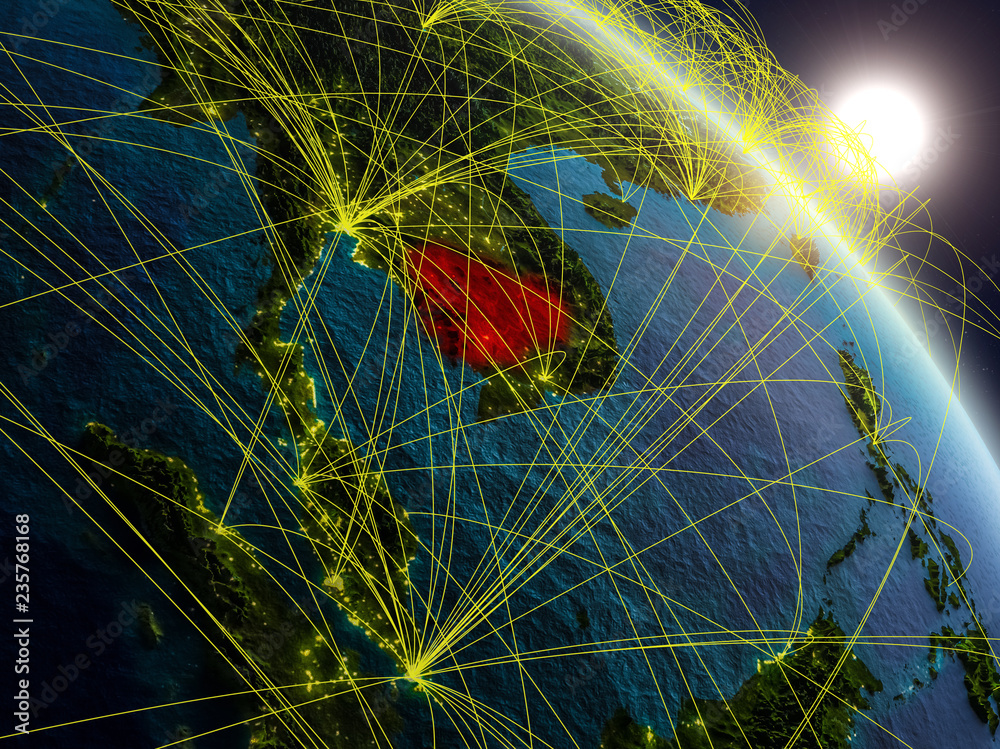 Cambodia from space on realistic model of planet Earth with network ...