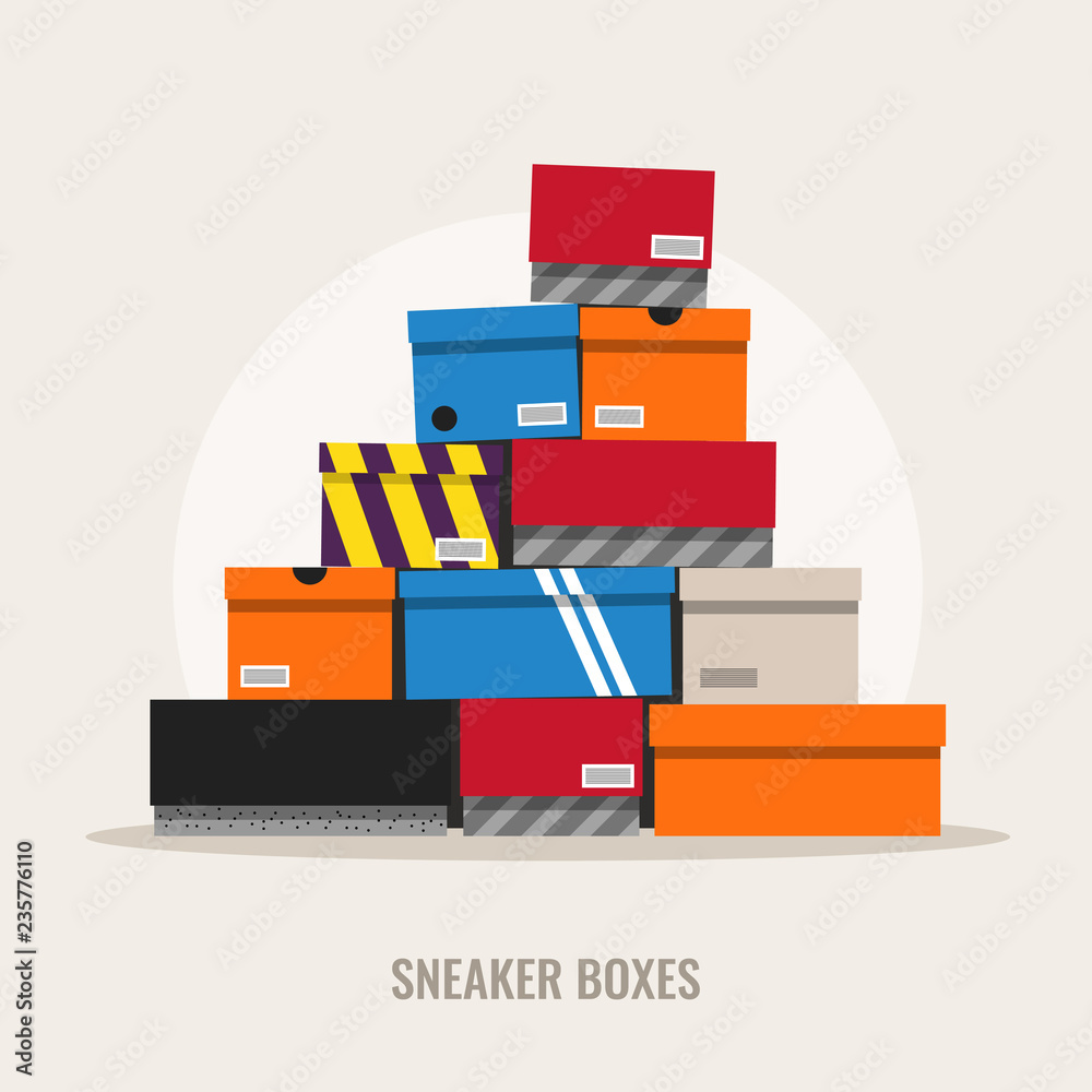Sneaker boxes, flat design style illustration. Stock Vector | Adobe Stock