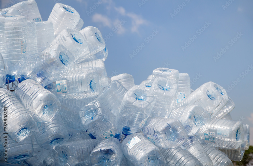 plastic bottle with caps for recycle waste,lot of water bottle waste ...