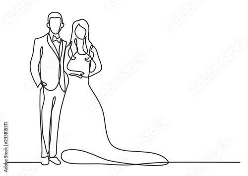 continuous line drawing of happy groom bride standing at wedding Stock ... continuous line drawing of happy groom bride standing at wedding Stock ...