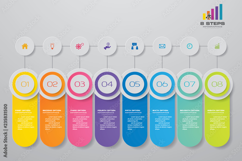 8 steps timeline infographic element. 8 steps infographic, vector ...
