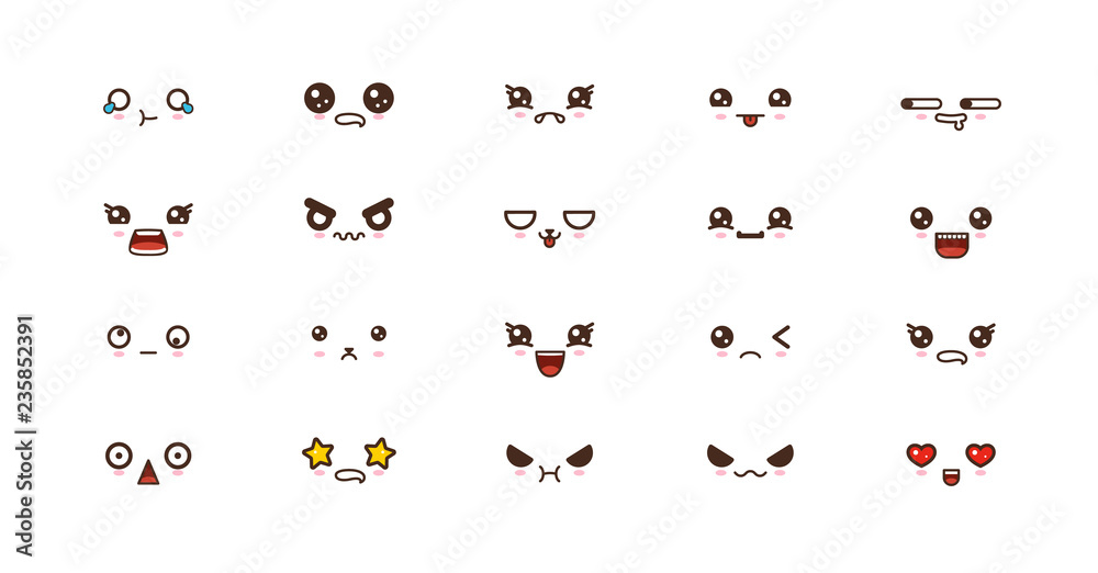 Kawaii smile emoticons. Japanese emoji Stock Vector | Adobe Stock