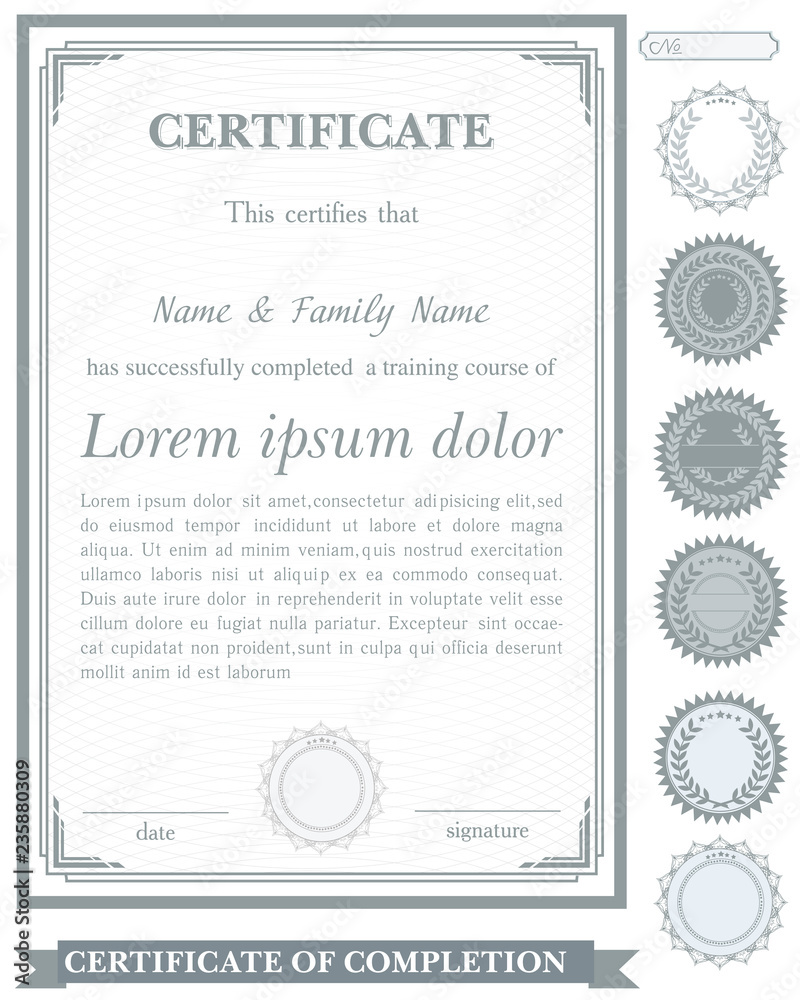 Gray vertical certificate template with additional design elements ...
