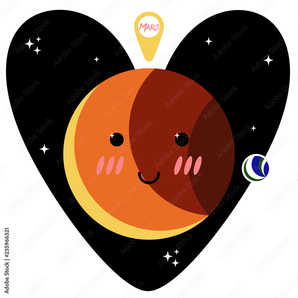 Cartoon illustration of cute smiling Mars face. Colorful Vector of red ...