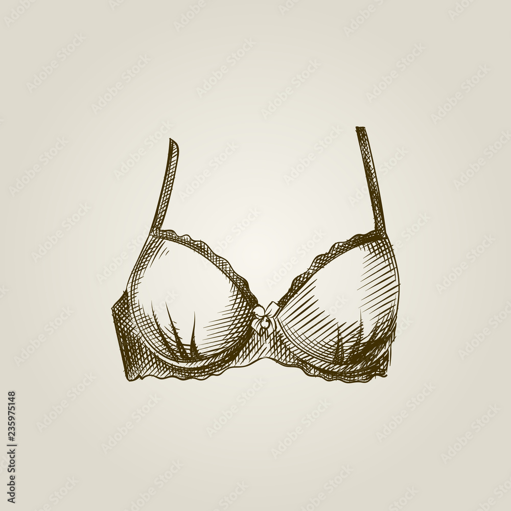 Hand Drawn Women's Bra Sketch Symbol isolated on background. Vector ...