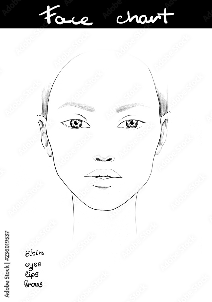 Face chart Makeup Artist Blank. Beautiful woman portrait. Face chart ...