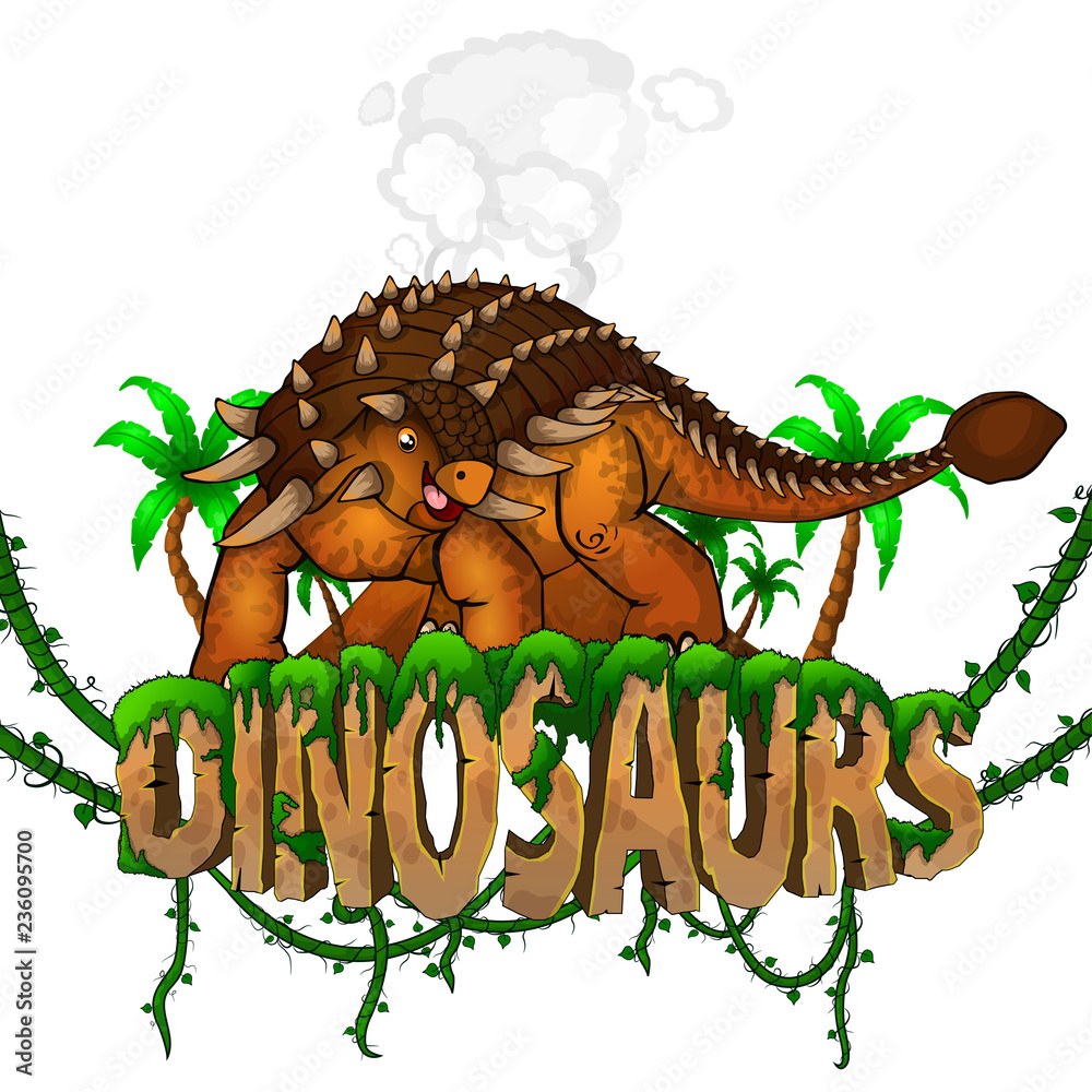 Logo Dinosaurs World with Ankylosaurus. Vector illustration. Stock ...