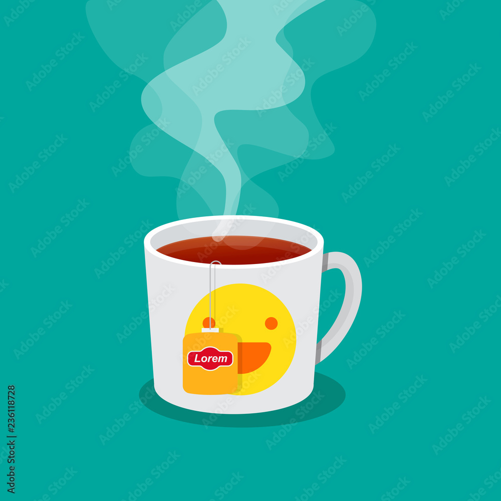 Smile emoticon cup of tea vector flat design. Stock Vector | Adobe Stock