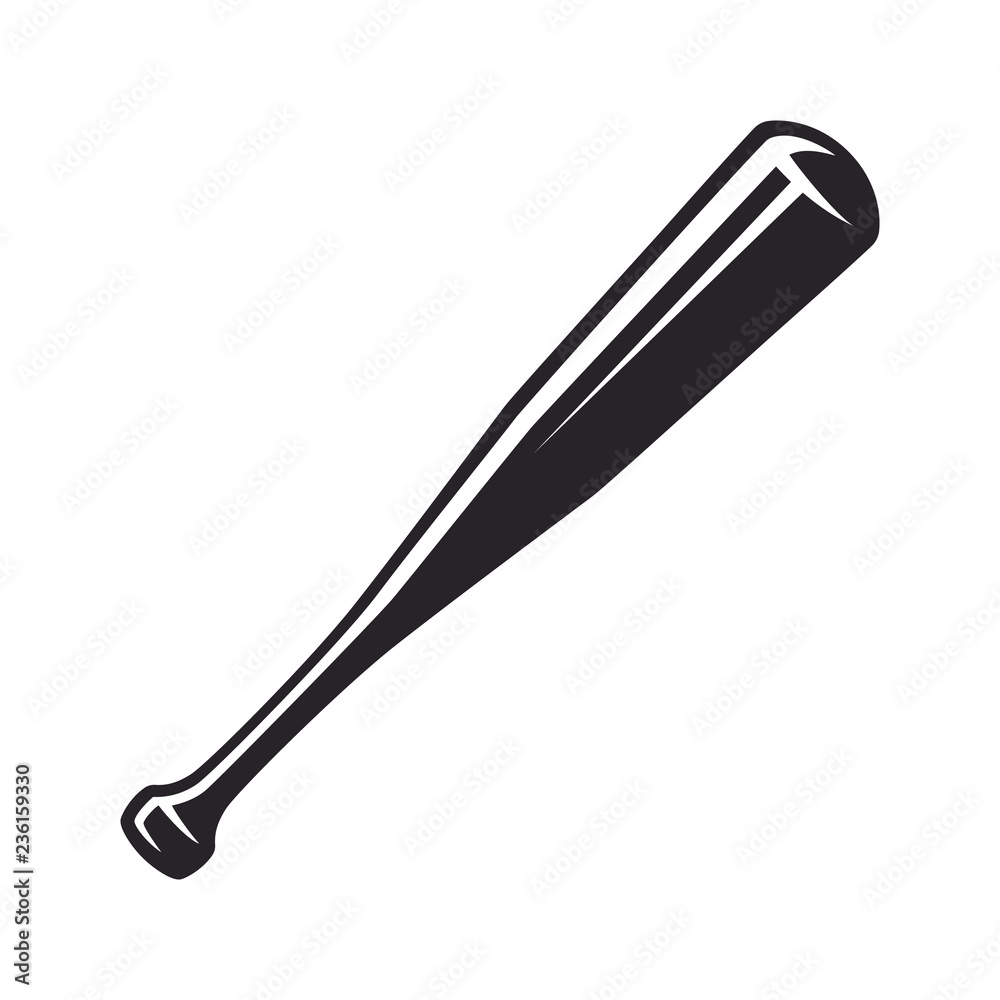 Monochrome baseball bat, icon sports tool. Vector illustration ...