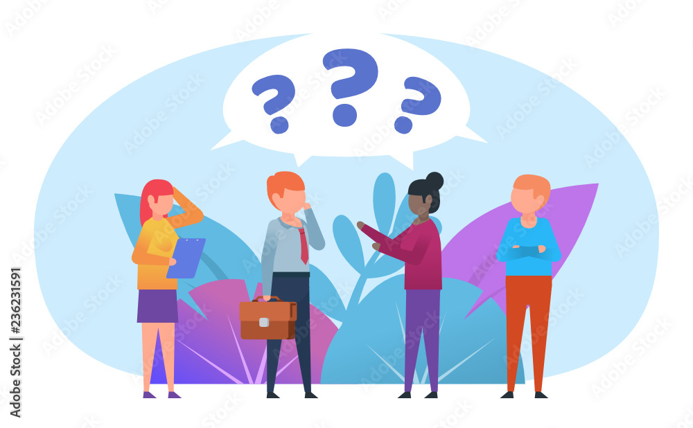 People thinking, confused. People communicate, chat, talk, question ...