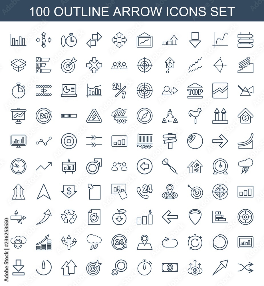arrow icons. Set of 100 outline arrow icons included shuffle, money up ...