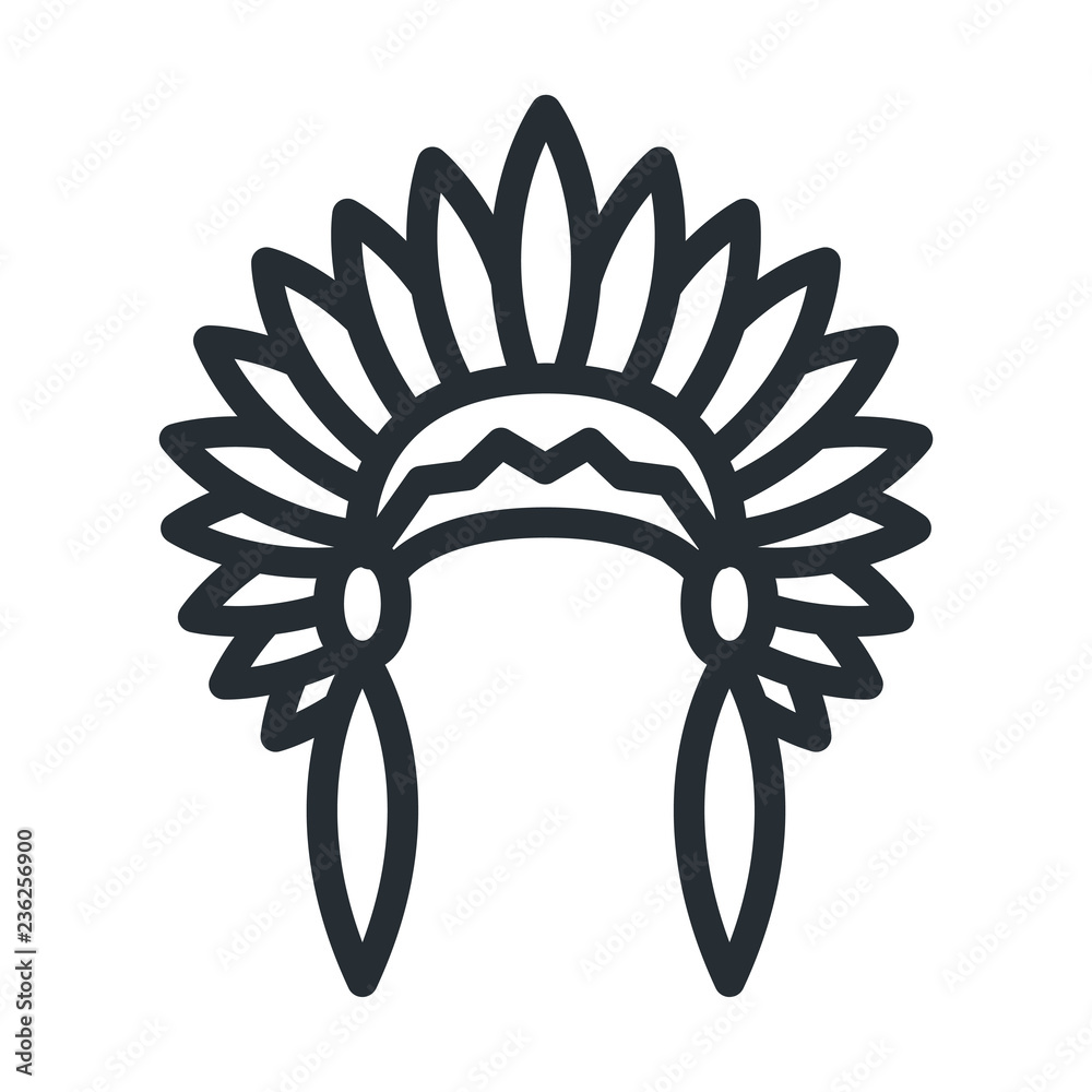 Native American Headdress Apache Indian Hat Flat Line Stroke Icon ...