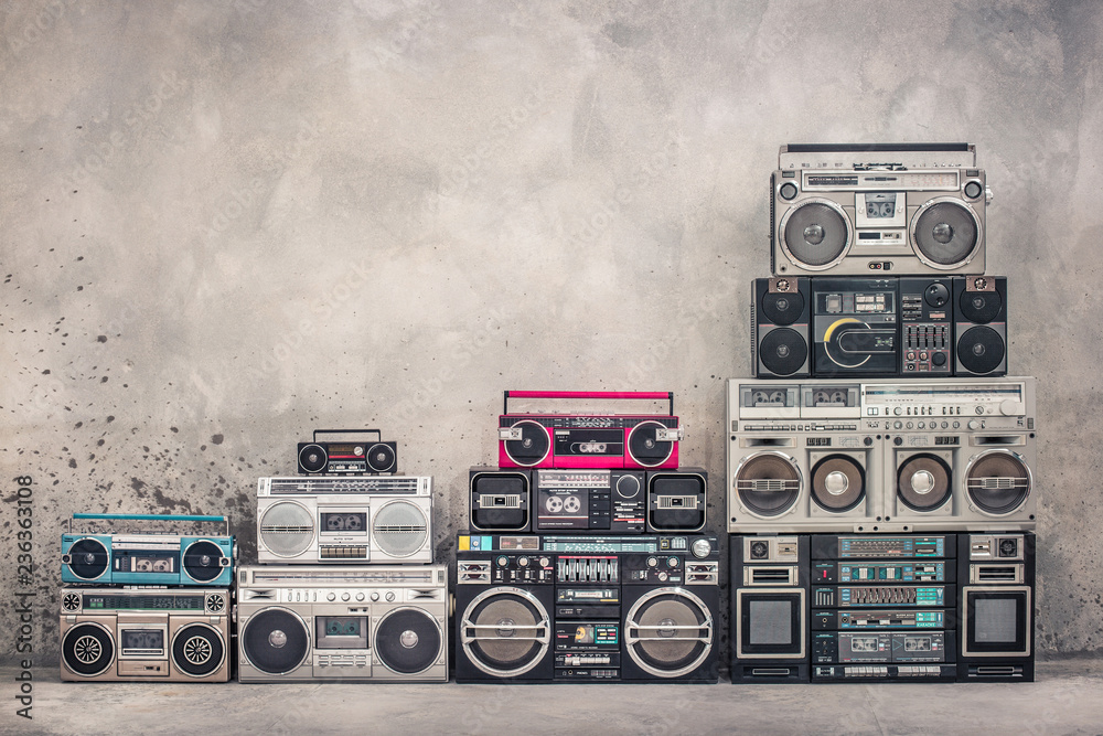 Retro old school design ghetto blaster boombox stereo radio cassette ...