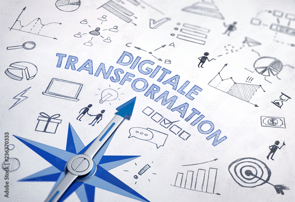 Digitale Transformation - Kompass und Icons Stock Illustration | Adobe ...