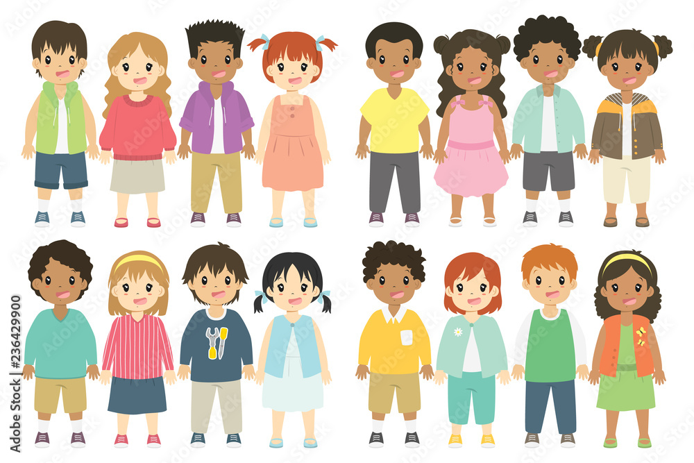 Children cartoon vector collection. Happy kids vector with different ...