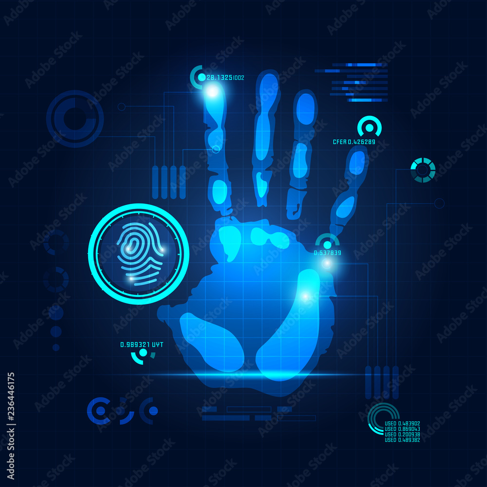 hand scan in futuristic style, vector of handprint with technological ...