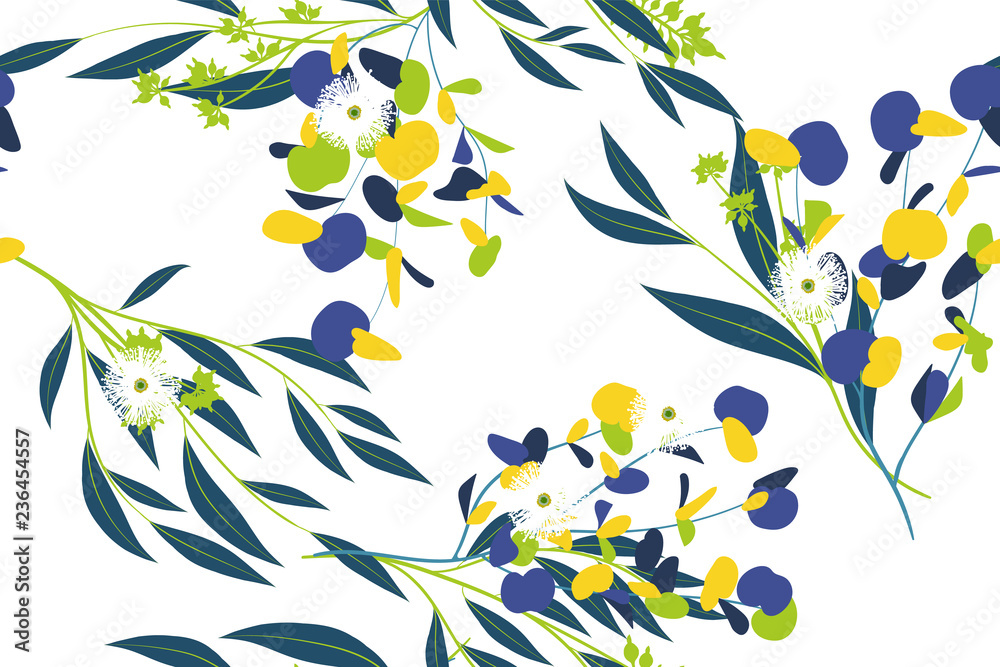 Eucalyptus Vector. Colorful Seamless Pattern with Vector Leaves ...