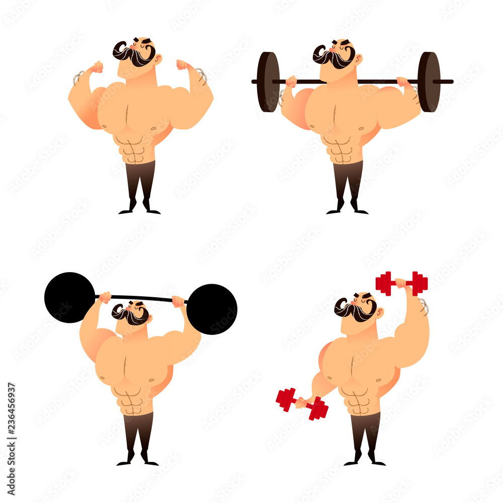 Strong muscular athletic bodybuilders set. Cartoon characters Stock ...