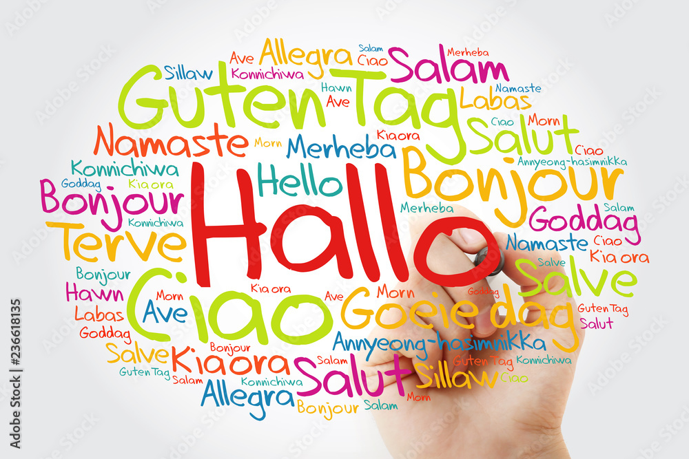 Hallo (Hello Greeting in German) word cloud in different languages of ...
