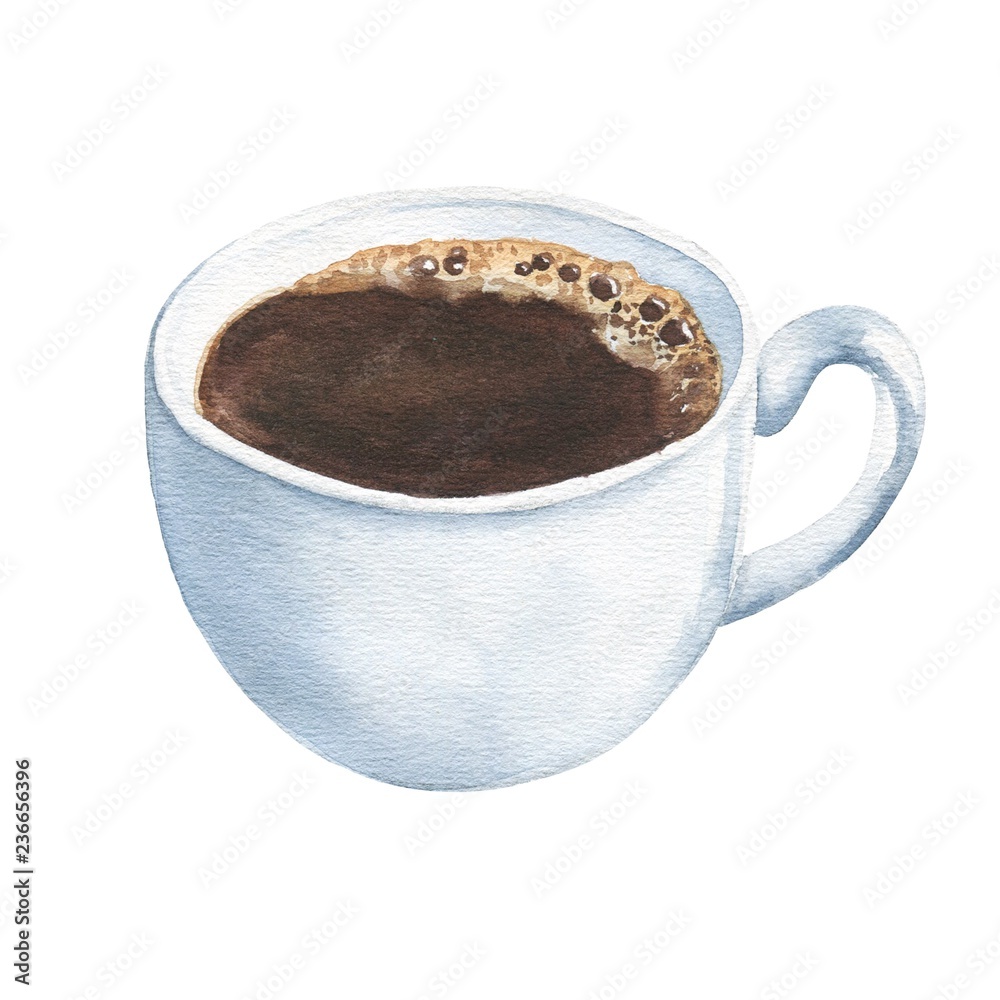 Hand drawn cup of black coffee, realistic food illustration isolated on ...