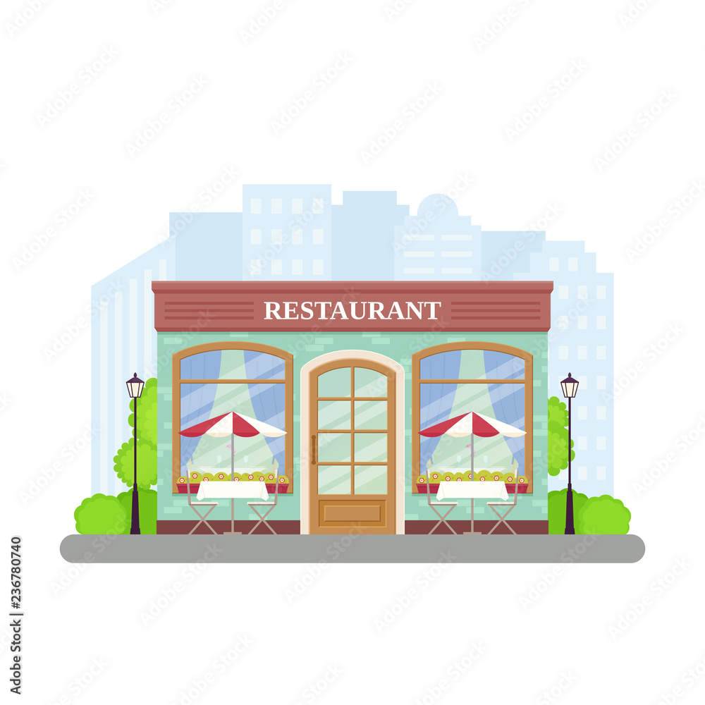 Restaurant. Vector. Street cafe shop. Building facade, storefront ...