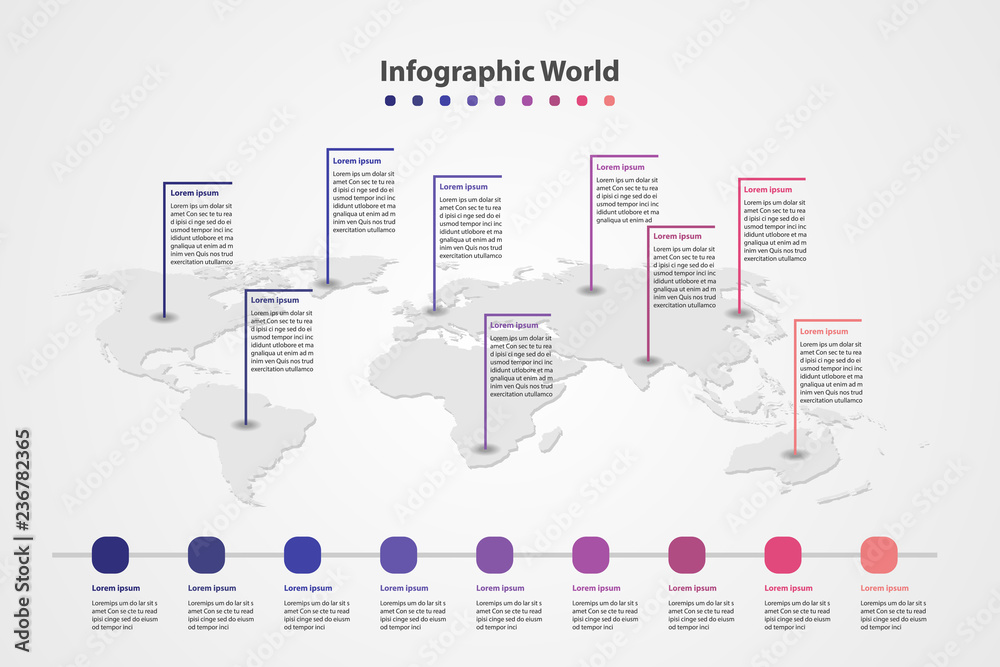 infographic country world map, international world flags, continents ...