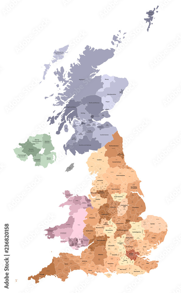 United Kingdom administrative districts vector high detailed map ...