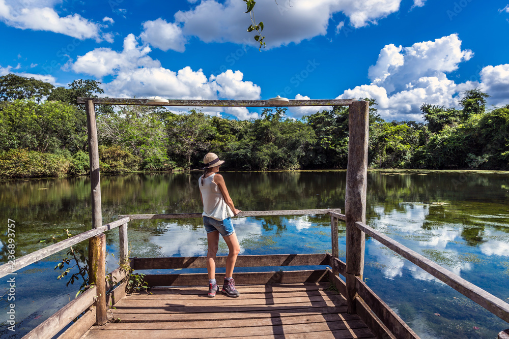 Foto Young woman visiting a beautiful landscape in Bonito city, Brazil ...