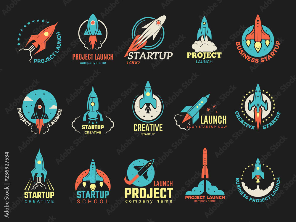 Startup logo. Business launch perfect idea spaceship rocket shuttle ...