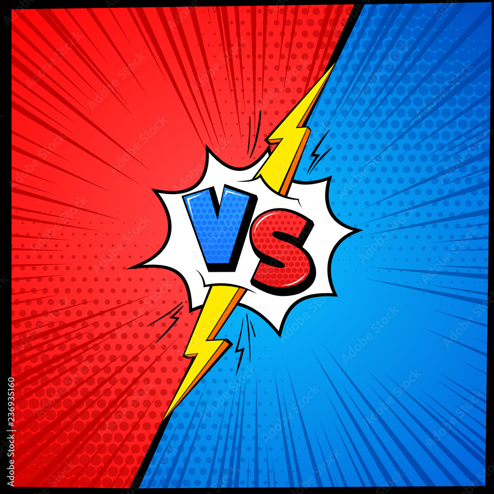 Vs cartoon background. Versus letters comic book frame with halftone ...