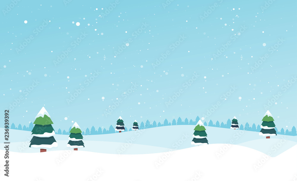 Winter landscape with fir trees and snow. Winter background. For design ...