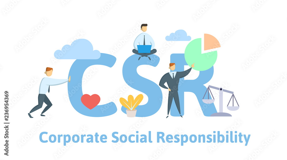CSR, Corporate Social Responsibility. Concept with keywords, letters and icons. Colored flat ...