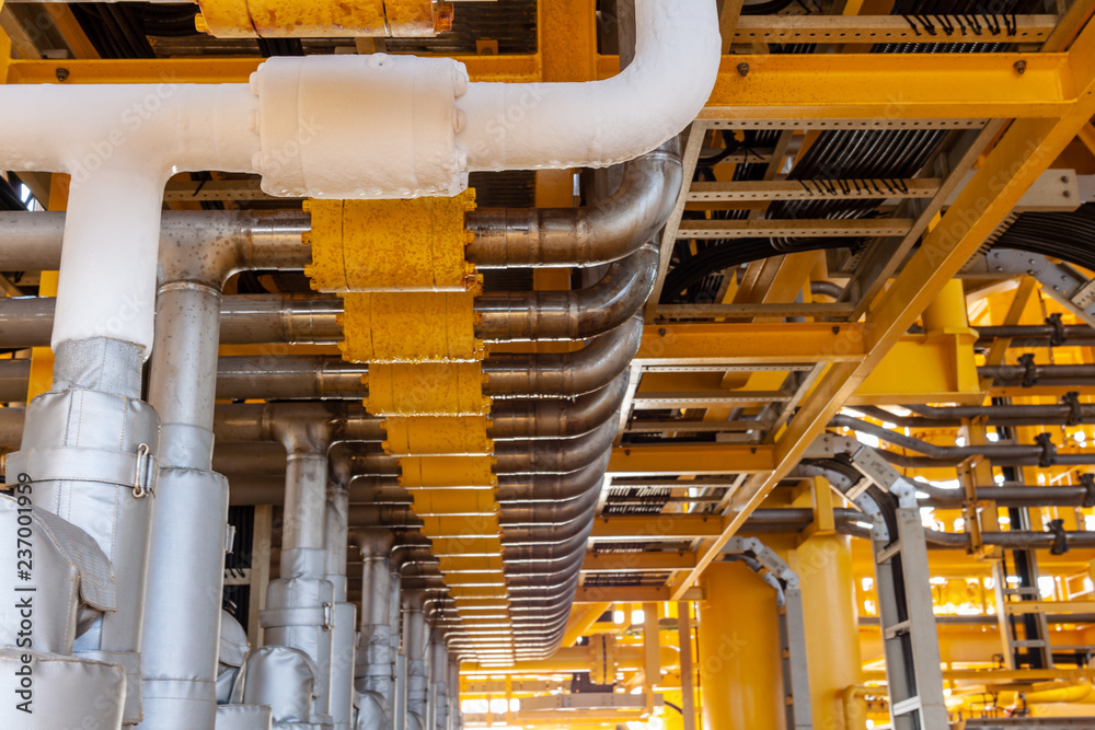 Ice frost at pipe in offshore oil and Gas central processing platform ...
