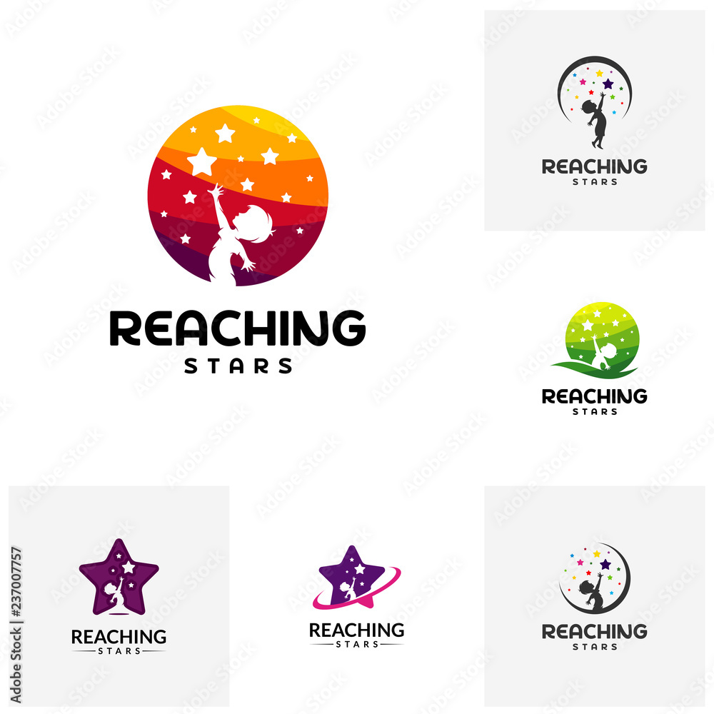 Set of Reaching Stars Logo Design Template. Dream star logo. Emblem ...