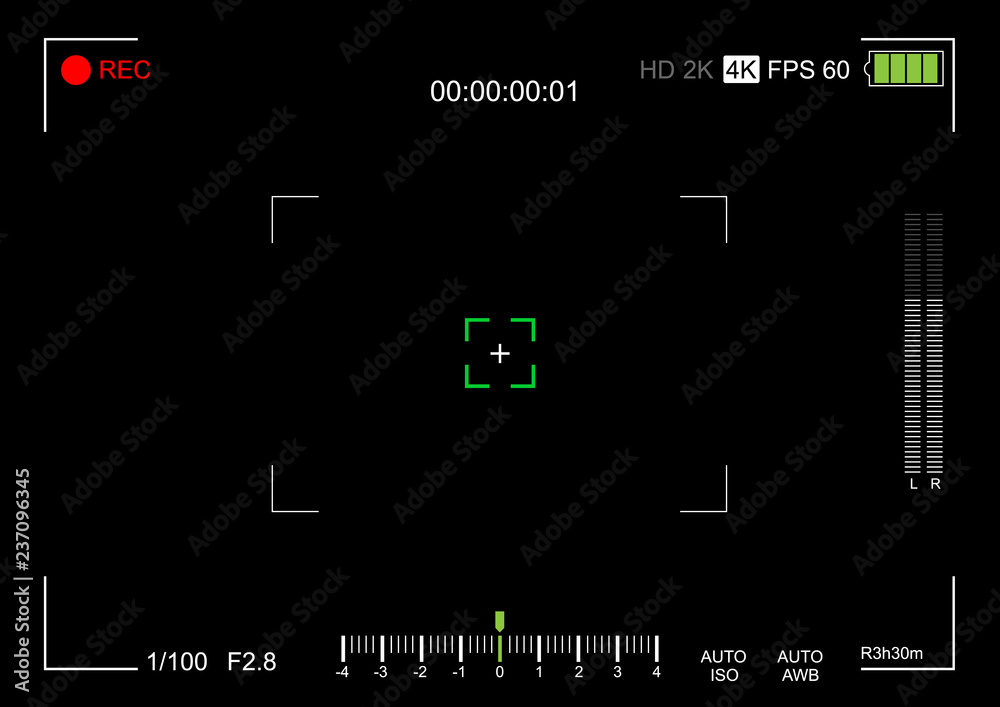 Camera viewfinder. Viewfinder camera recording. Video screen on a black ...