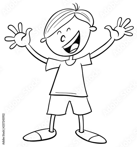 happy boy character cartoon coloring book Stock Vector | Adobe Stock