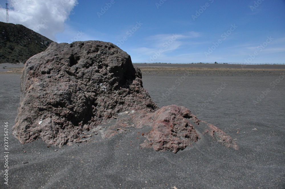 Irazu volcano in Costa Rica. Crater in clouds with protective barriers ...