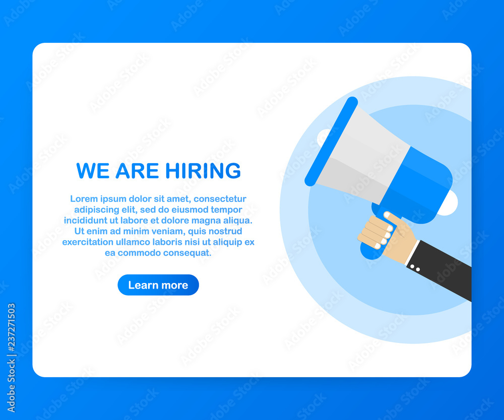 We are Hiring, Announcement Banner Design with Loud Speaker. Flat ...