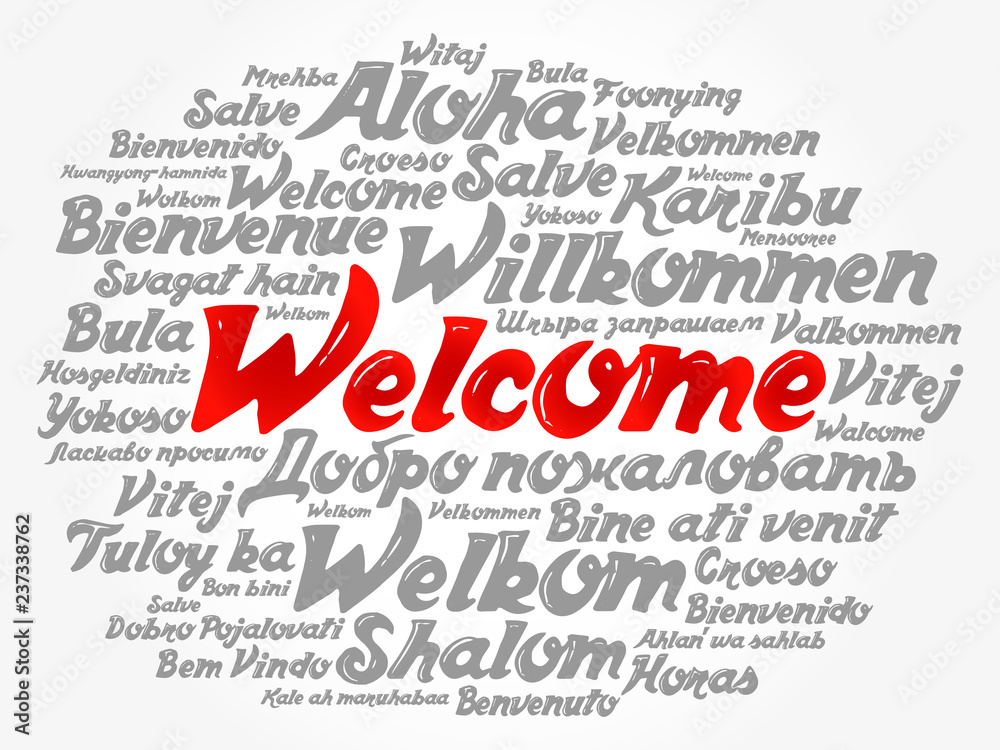 WELCOME word cloud in different languages, concept background Stock ...