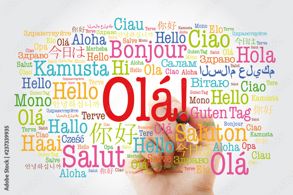 OLA (Hello Greeting in Portuguese) word cloud in different languages of ...