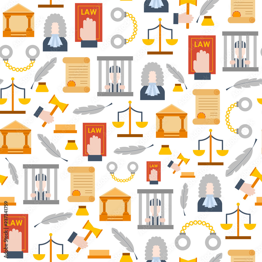 Vector cartoon flat law justice icons background Stock Vector | Adobe Stock
