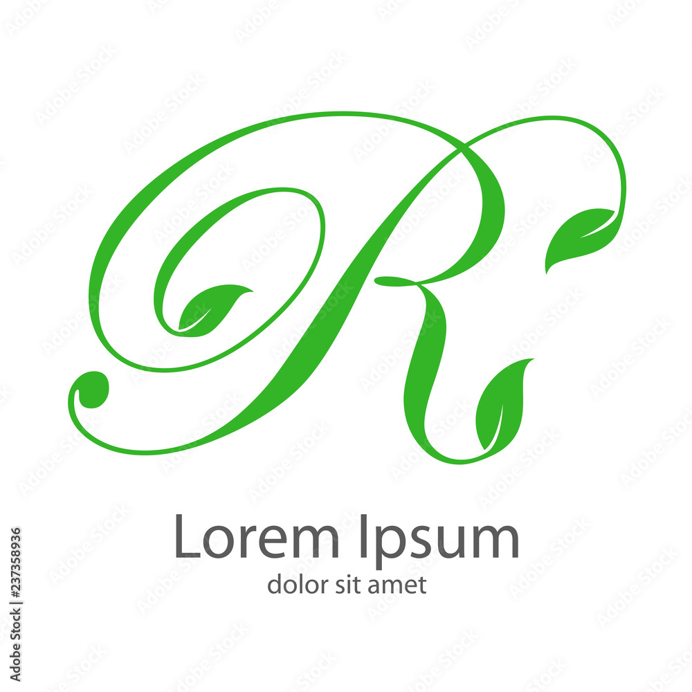 Logotipo letra R mayúscula con hojas en color verde Stock Vector ...