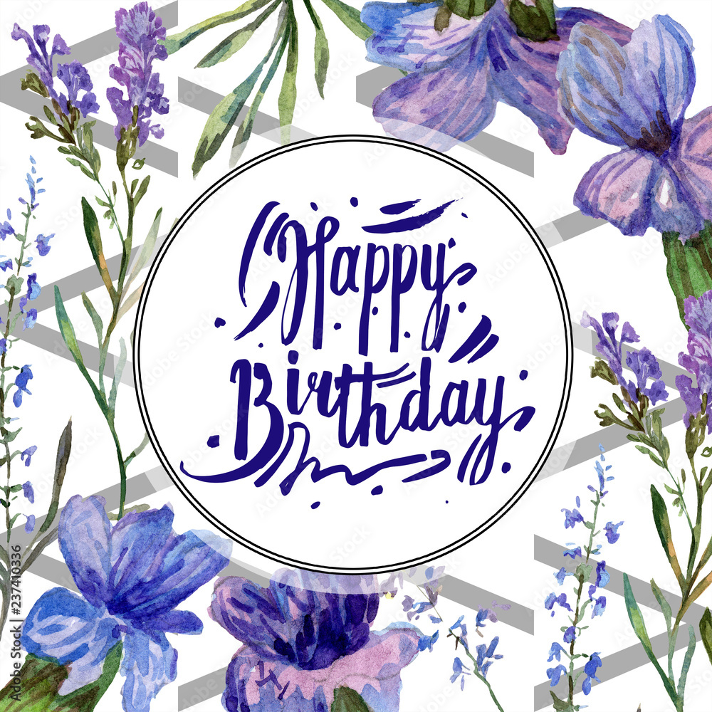 Purple lavender. Happy Birthday handwriting monogram calligraphy ...