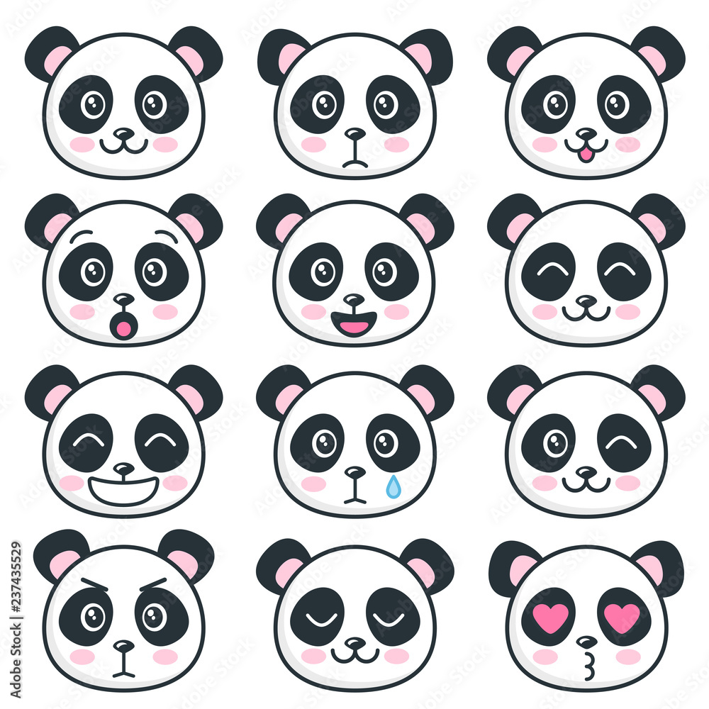 Cute panda faces with different emotions isolated on white Stock Vector ...