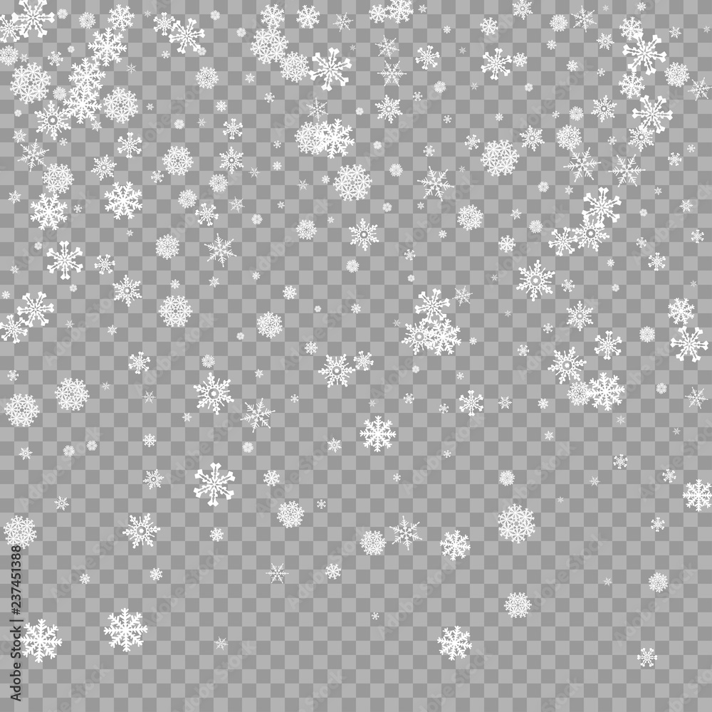 Realistic falling white snow overlay on transparent background ...