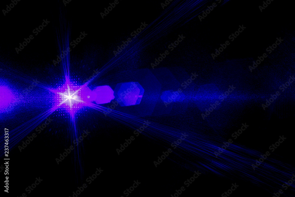 Camera lens flare by laser light create hexagons of objective iris ...