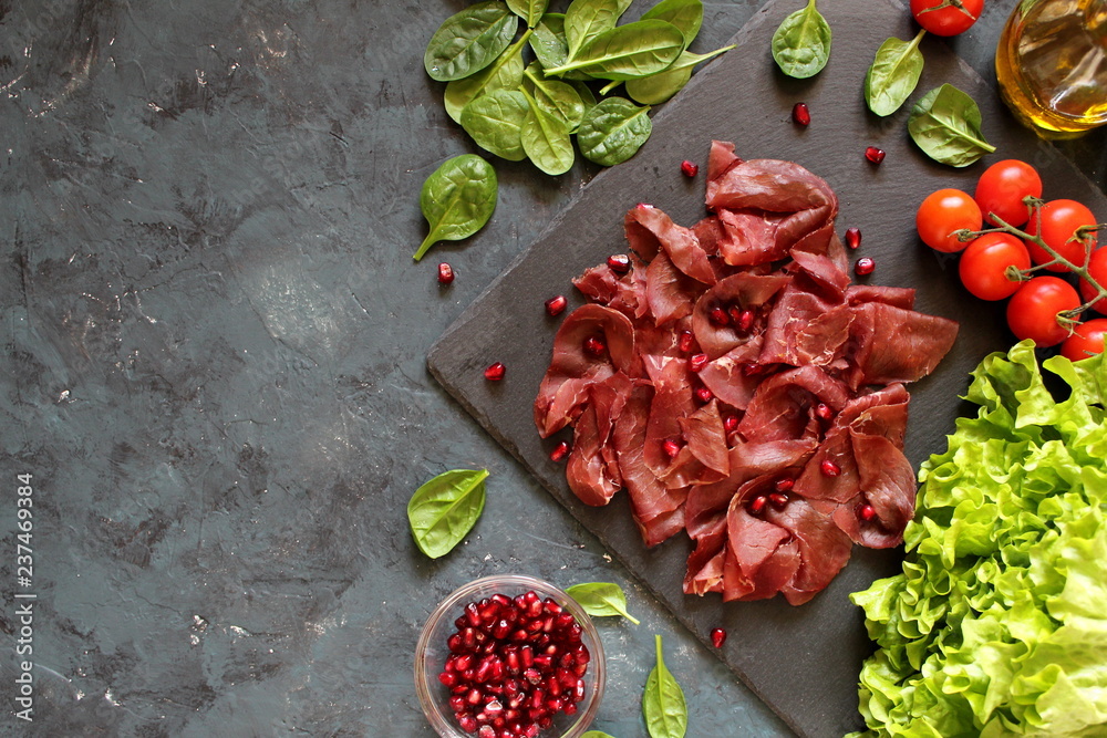 Italian air - dried salted bresaola beef thinly sliced and served on ...