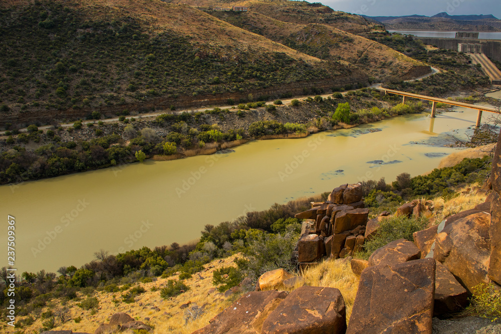 Stock-Foto „Gariep dam on the Orange River in South Africa, the largest ...