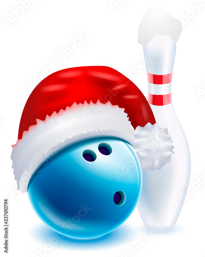 Christmas bowling ball in santa hat on a white background vector ...