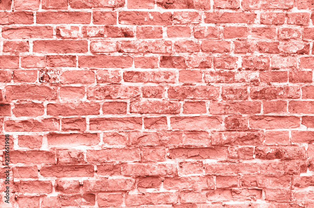 Living Coral abstract brick wall texture background. Color of the year ...